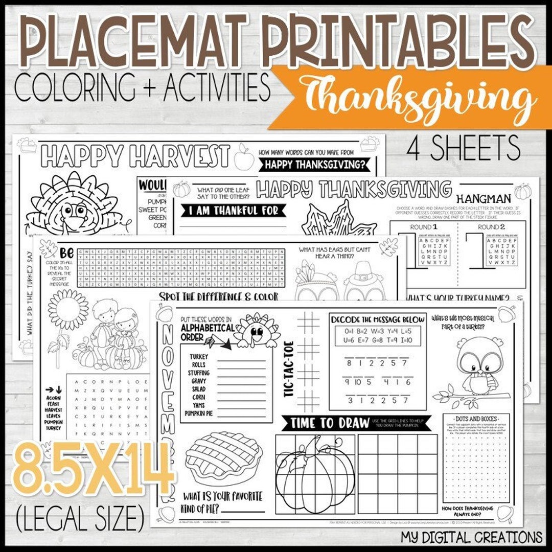 Placemat Activity Sheets {THANKSGIVING} PRINTABLE | Interactive ...