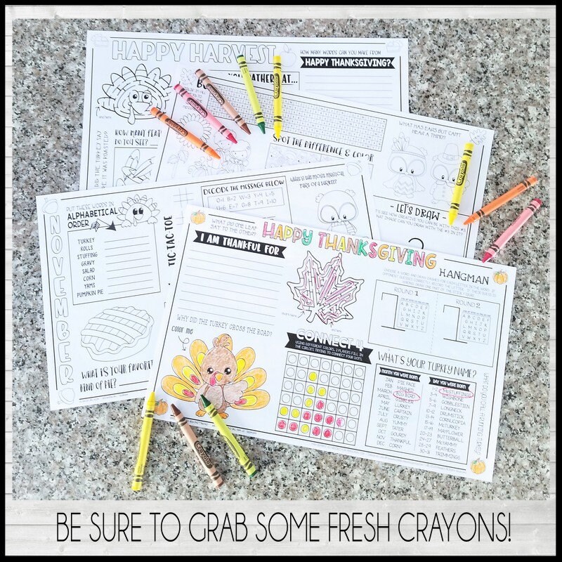 Placemat Activity Sheets {THANKSGIVING} PRINTABLE | Interactive ...