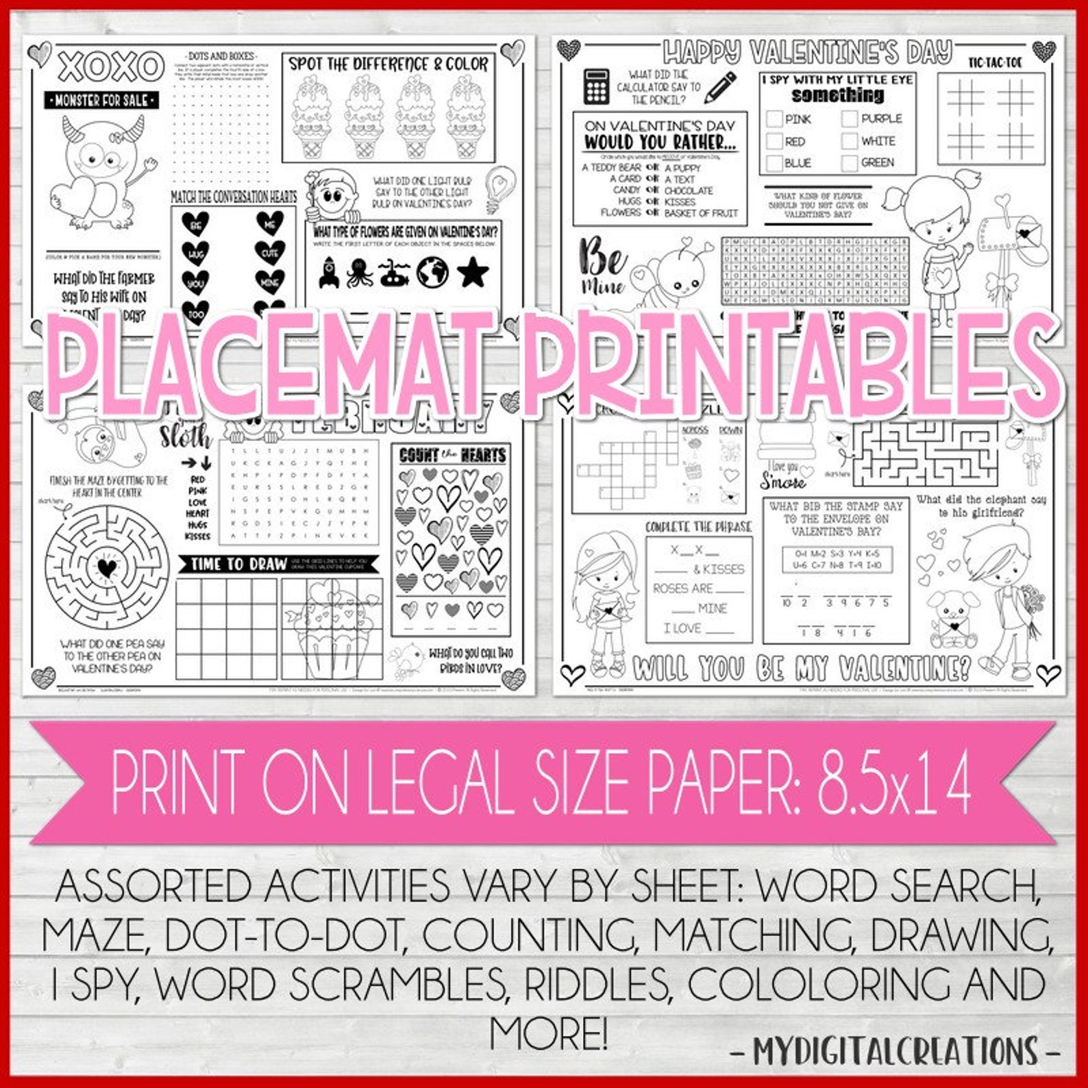 Placemat Activity Sheets {VALENTINE} PRINTABLE | Interactive Coloring ...