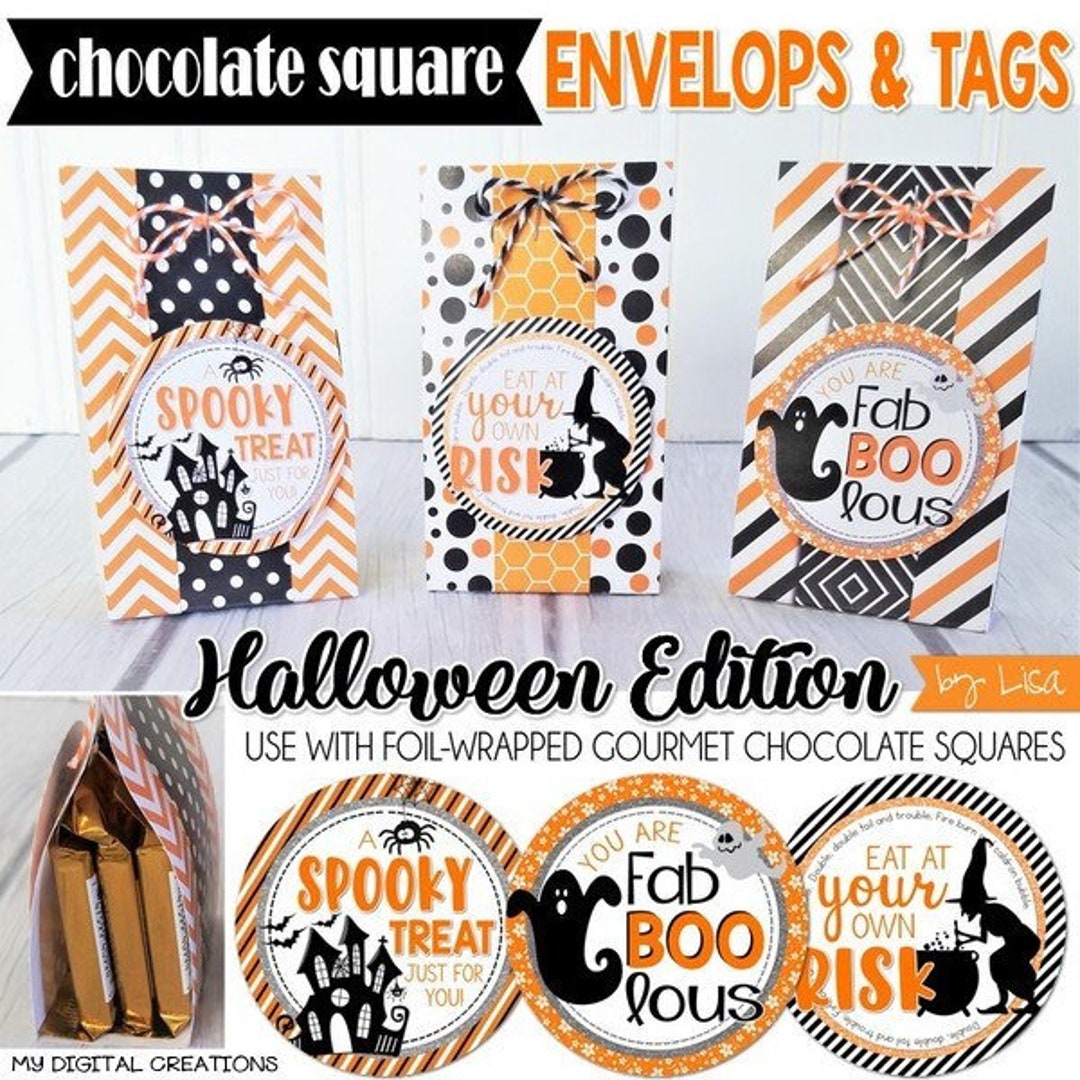 Cute HALLOWEEN PRINTABLE Gift Tags | Gourmet Chocolate Squares Envelops ...