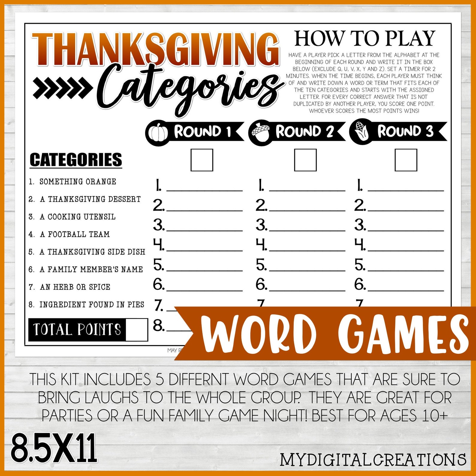THANKSGIVING GAME BUNDLE - Thanksgivng Printables, Party, Family Game ...