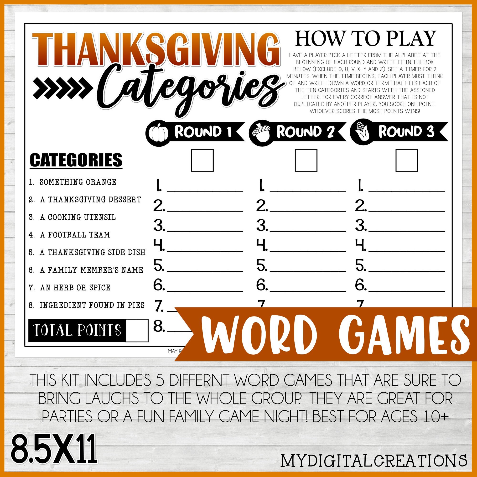THANKSGIVING GAME BUNDLE - Thanksgivng Printables, Party, Family Game ...