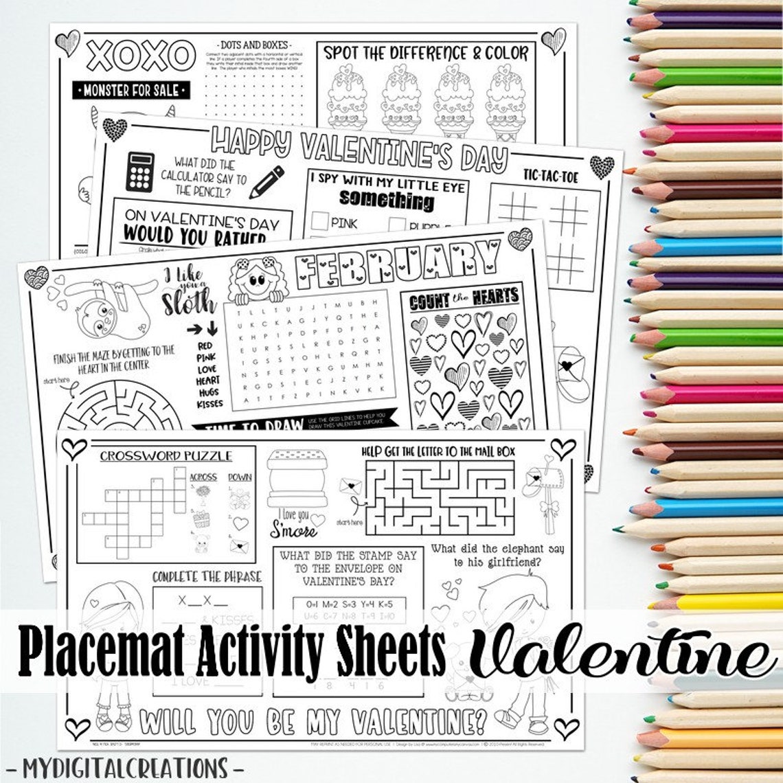 Placemat Activity Sheets {VALENTINE} PRINTABLE | Interactive Coloring ...