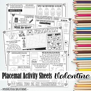 Placemat Activity Sheets {VALENTINE} PRINTABLE | Interactive Coloring ...