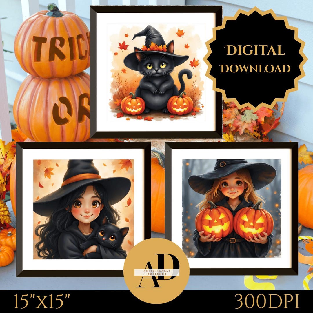 Set of 3 Cute Halloween Kids Posters (digital Printable Download) - Etsy