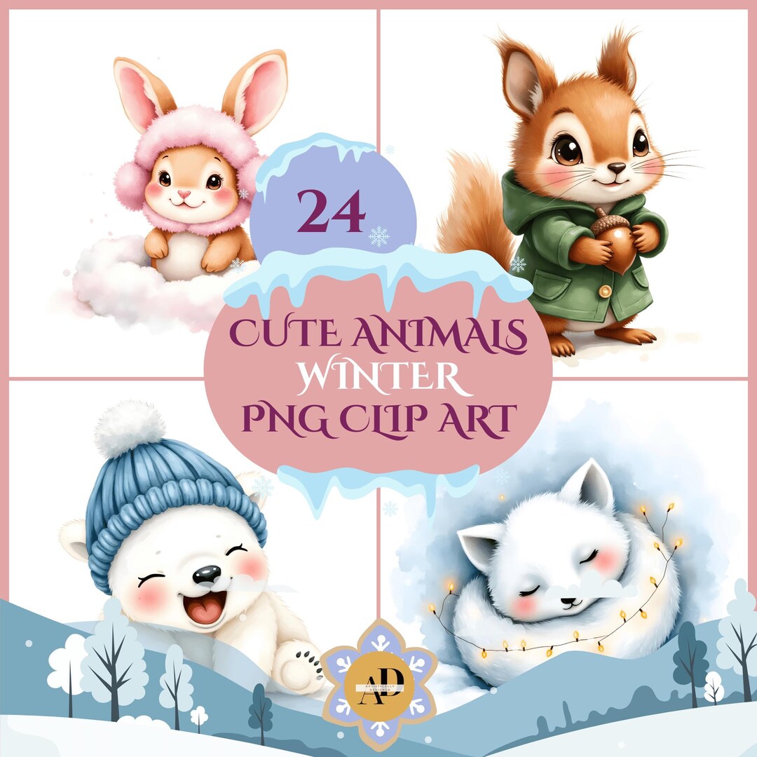 Winter Animals Clip Art PNG Bundle - Etsy