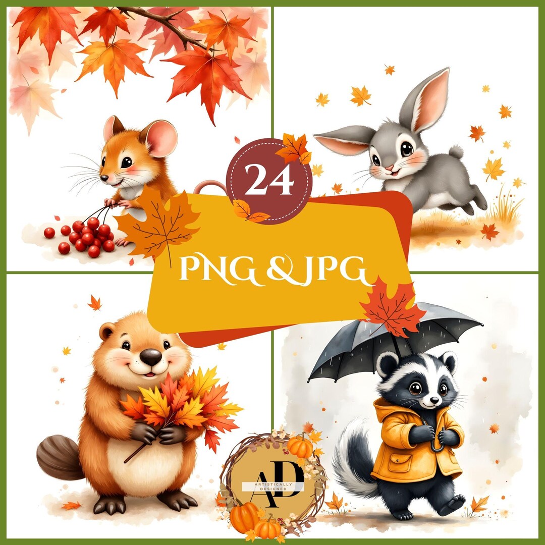 Cute Autumn Animals Clip Art Bundle (digital Download) - Etsy