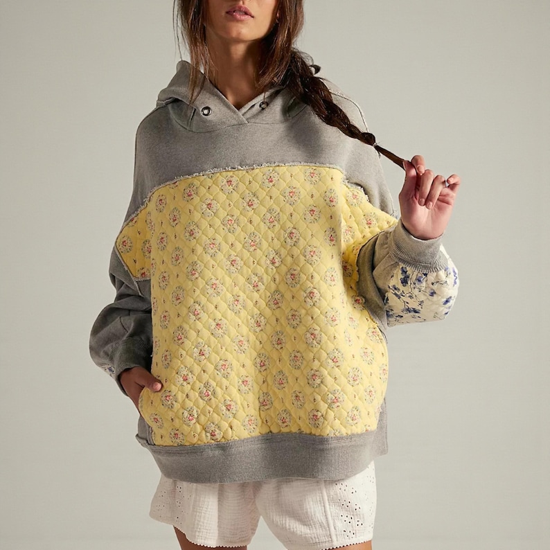 Sweat-shirt à enfiler pour femmes | Sweat à capuche brodé patchwork ...