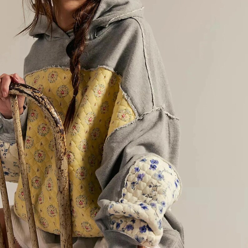 Sweat-shirt à enfiler pour femmes | Sweat à capuche brodé patchwork ...