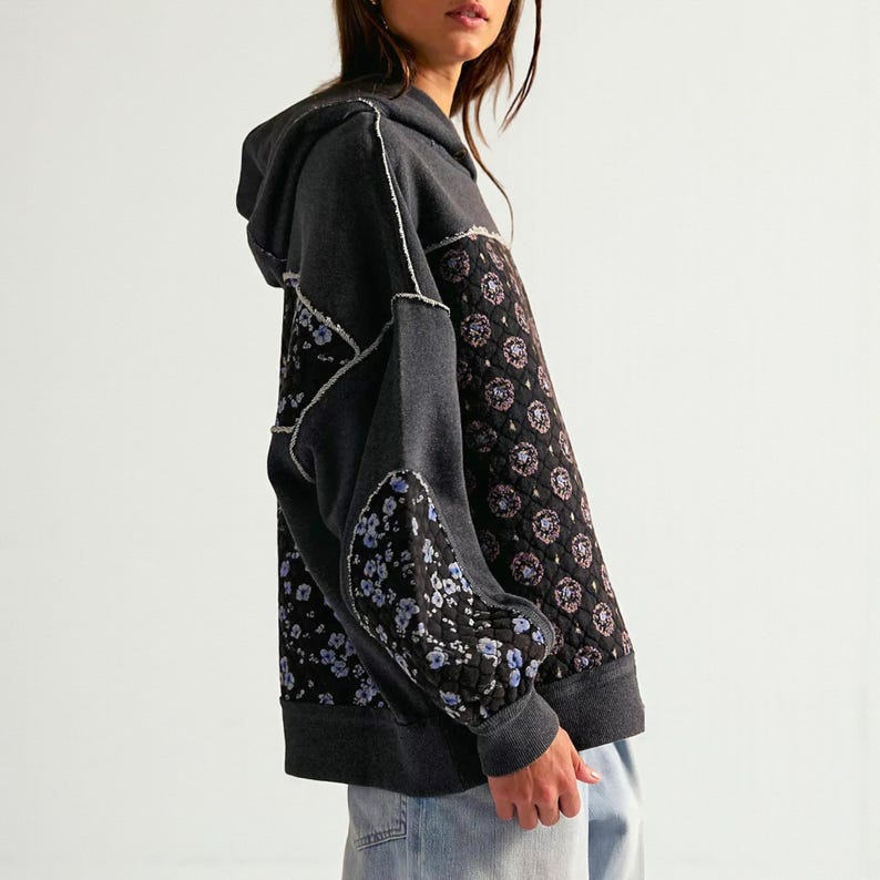 Sweat-shirt à enfiler pour femmes | Sweat à capuche brodé patchwork ...