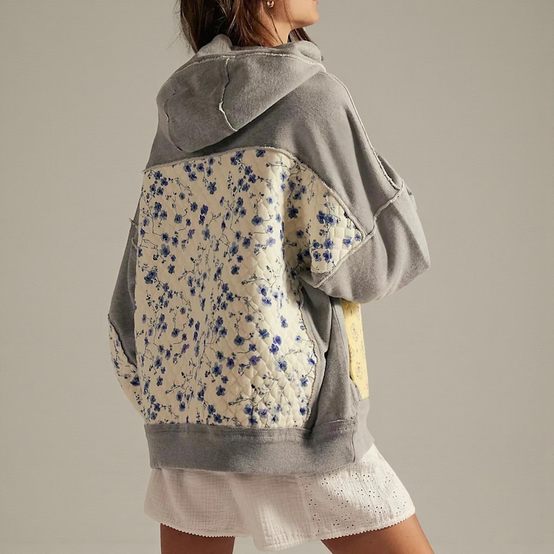 Sweat-shirt à enfiler pour femmes | Sweat à capuche brodé patchwork ...