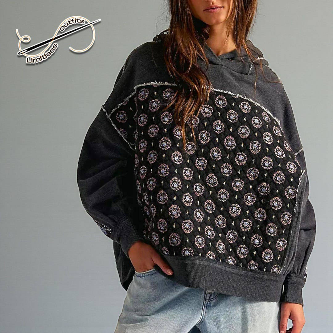 Sweat-shirt à enfiler pour femmes | Sweat à capuche brodé patchwork ...