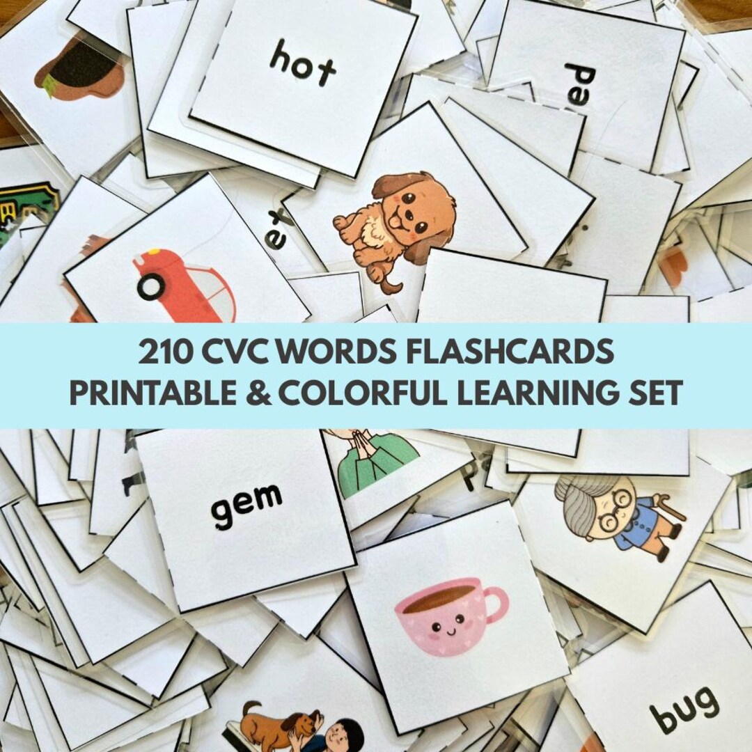 210 CVC Words Flashcards - Printable & Colorful Learning Set - Etsy