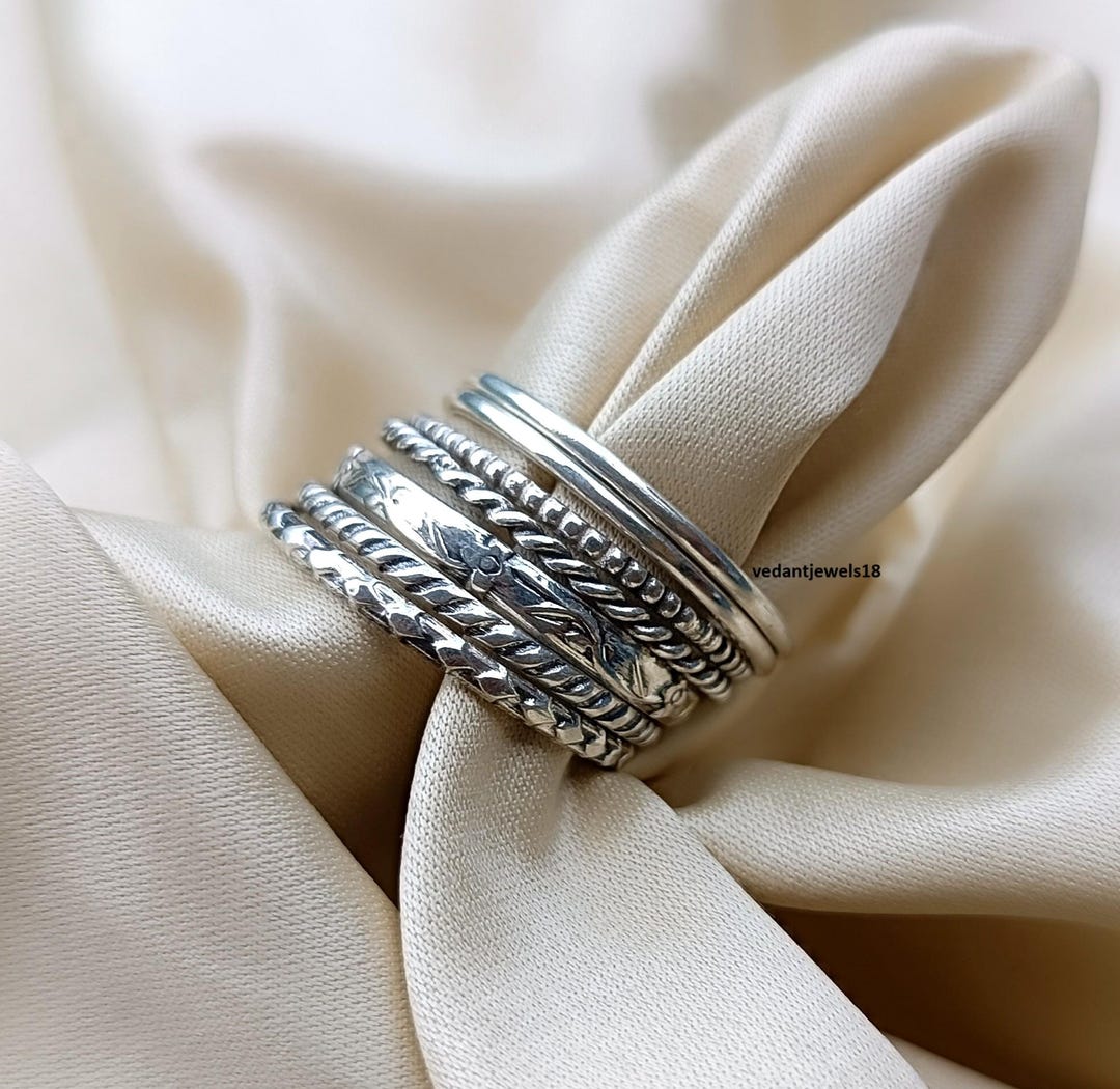 Handmade Sterling Silver Multi Band Ring Set: Minimalist Statement ...