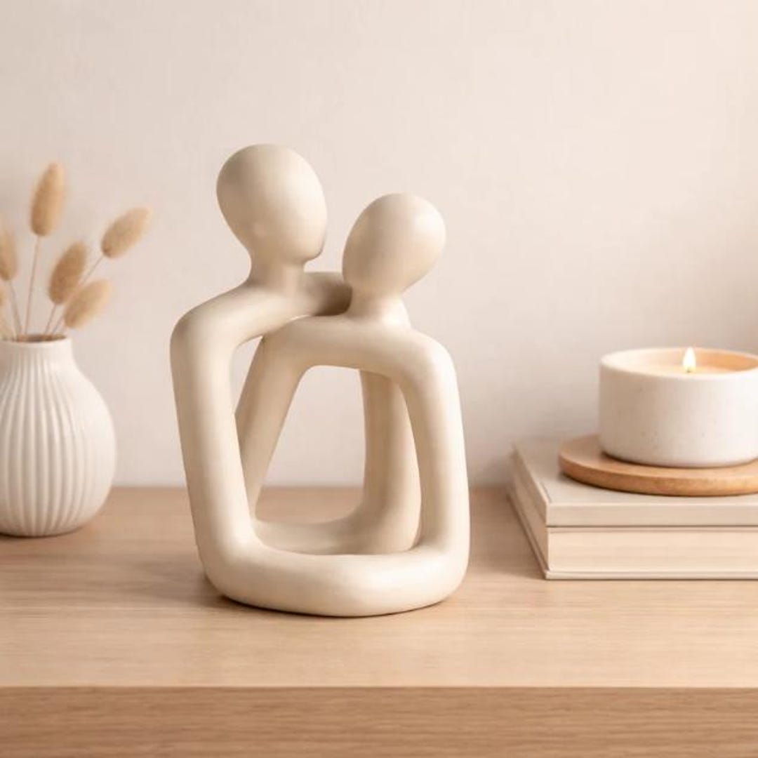 Abstract Loving Couple Resin Sculpture, Modern Relationship Figurine ...