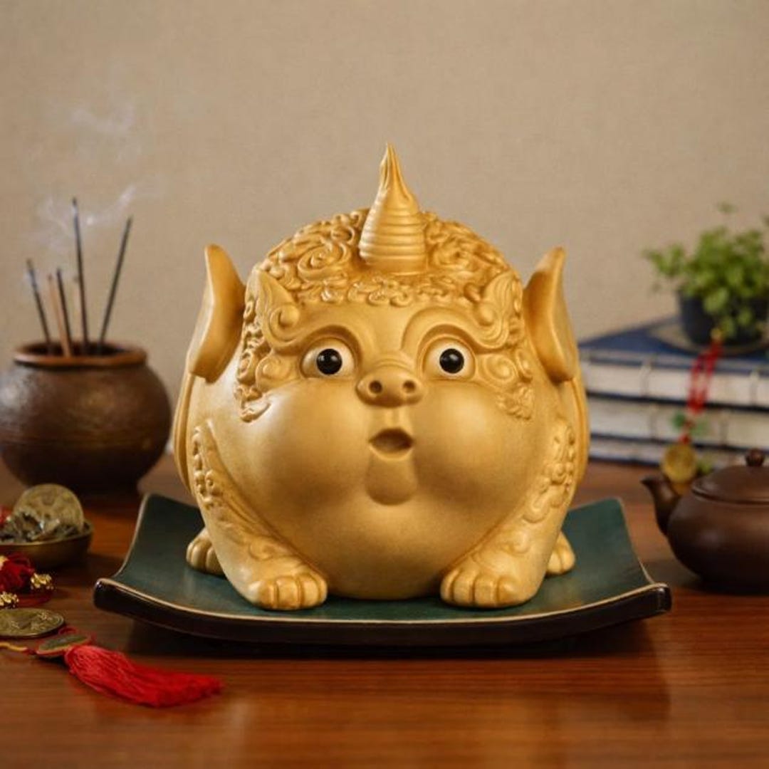 Hand Carved Wood Pixiu Sculpture, Feng Shui Good Luck Statue - Etsy