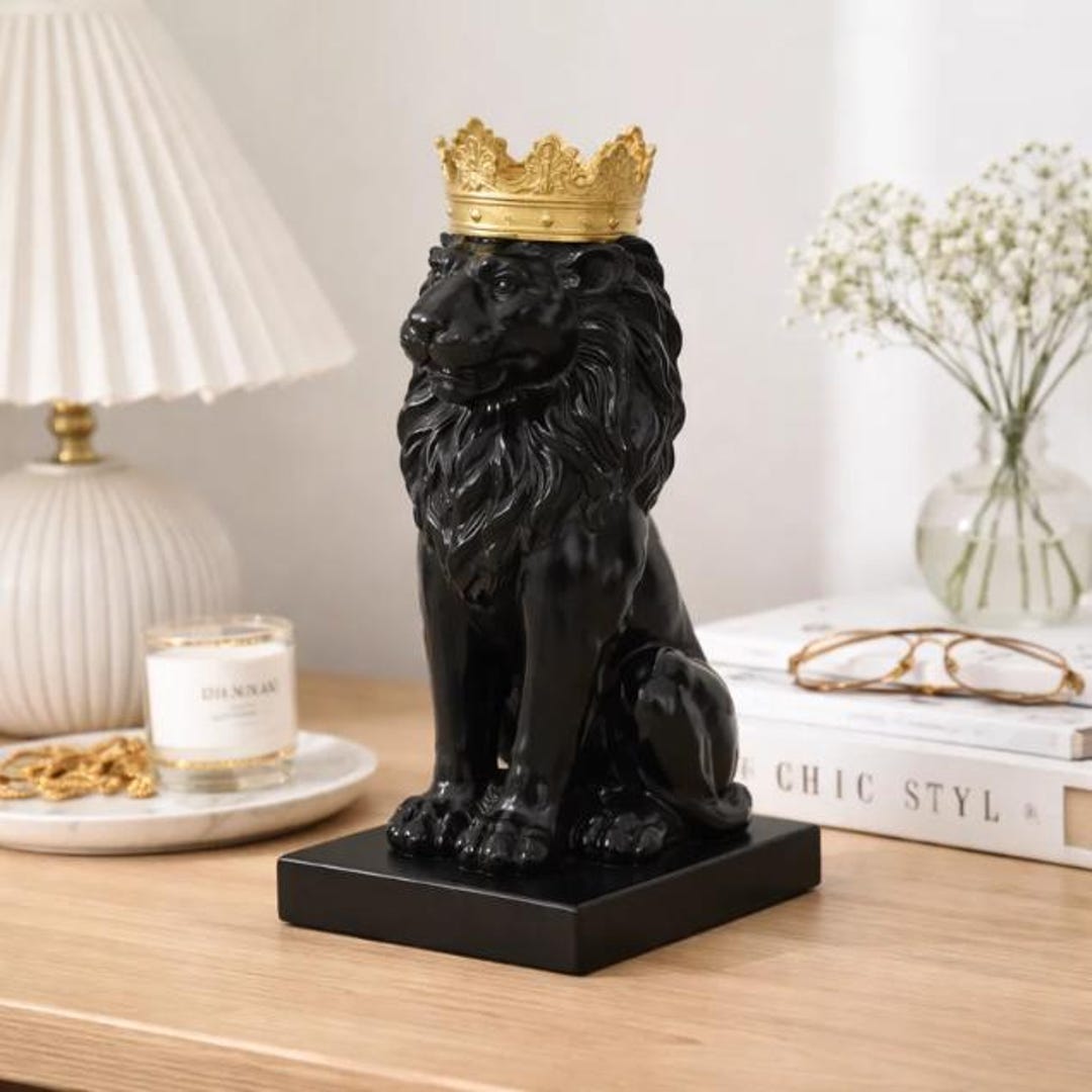Handmade Resin Lion Statue With Crown, Royal Home Decor - Etsy