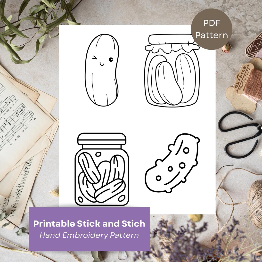 Pickle Embroidery Patterns, Pickle Printable Stick and Stitch Design ...