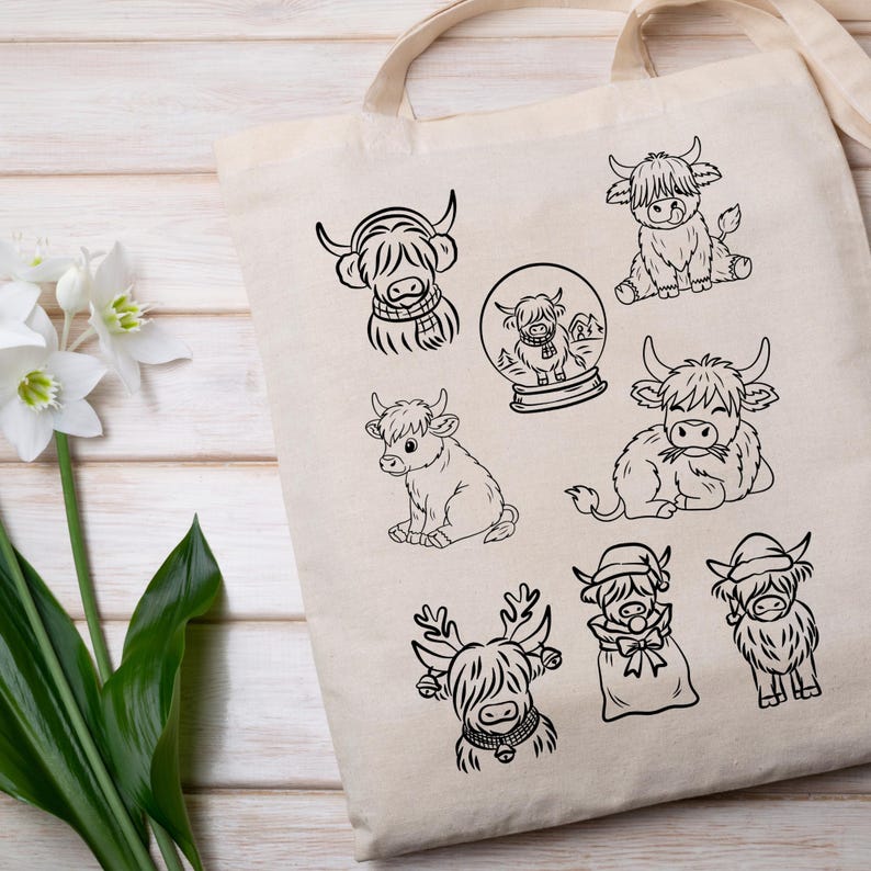 Highland Cow Embroidery Designs: Holiday Stick and Stitch (PDF Download ...