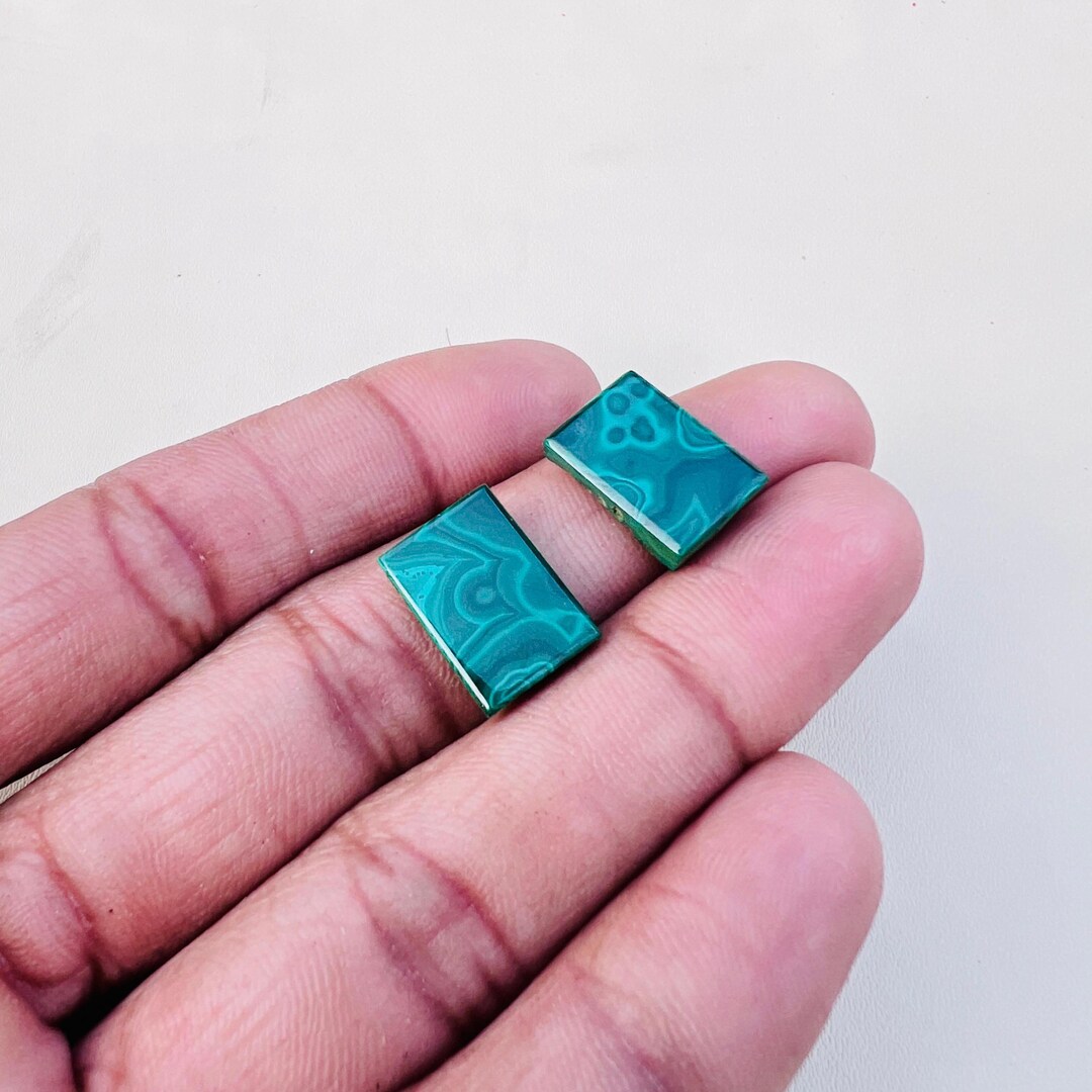 Natural Malachite Rectangle Shape Cabochon Pair – Green Polished Loose ...