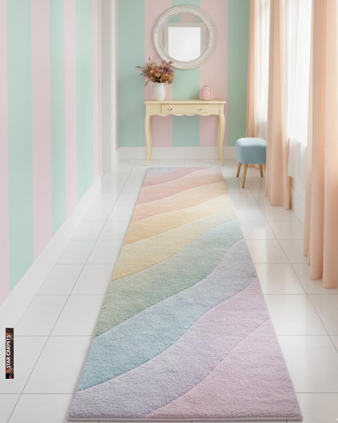 Pastel Rainbow Hallway Runner | Wavy Scandi Rug, Colorful Home Decor - Etsy