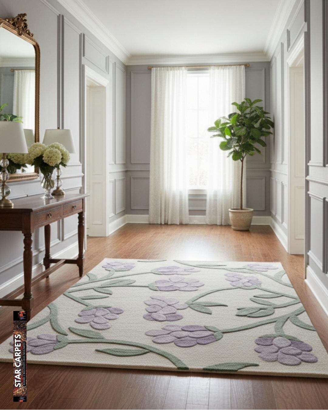 3D Sculpted Floral Rug in Lavender - Home Decoration for Hallway Living ...