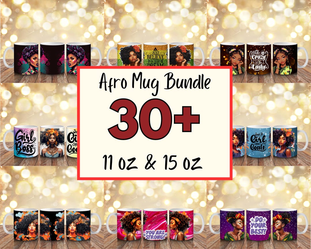 30 + Afro Mug Wrap, Inspirational Afro Mug Sublimation Designs, Black ...