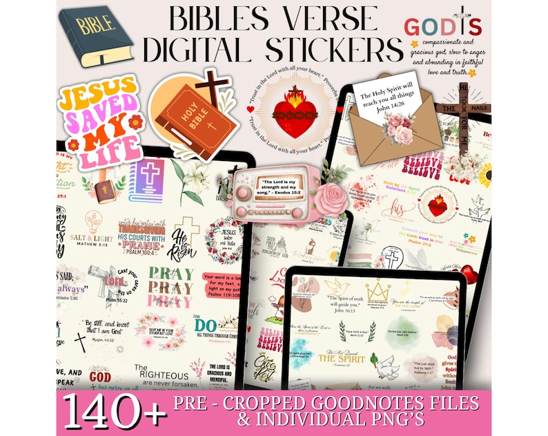 140 + Bible Verse Digital Stickers, Bible Quotes Stickers, Good Note ...