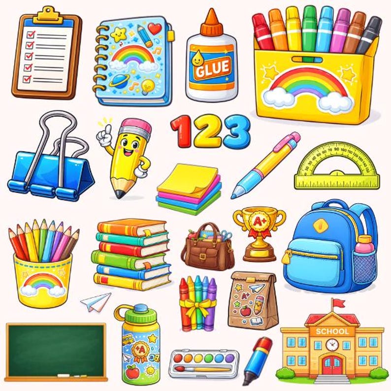 School Supplies Clipart, Back to School Clipart, School Stationery PNG ...