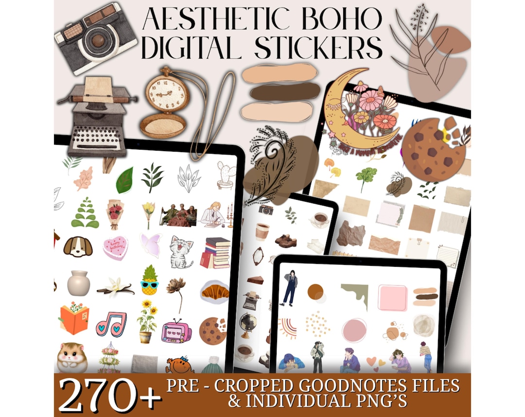 270 + Boho Digital Stickers Bundle, Aesthetic Digital Stickers ...