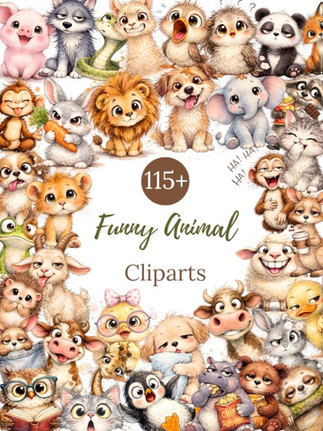 Funny Animal Clipart Bundle, Cute Animal Clipart, Zoo Animal Clipart ...