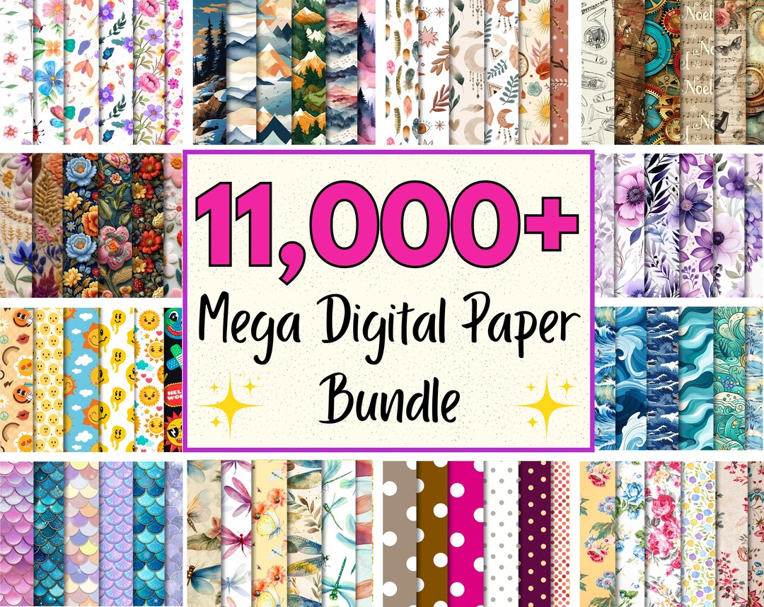 Mega Digital Paper Bundle, Floral Digital Paper, Solid Color Background ...