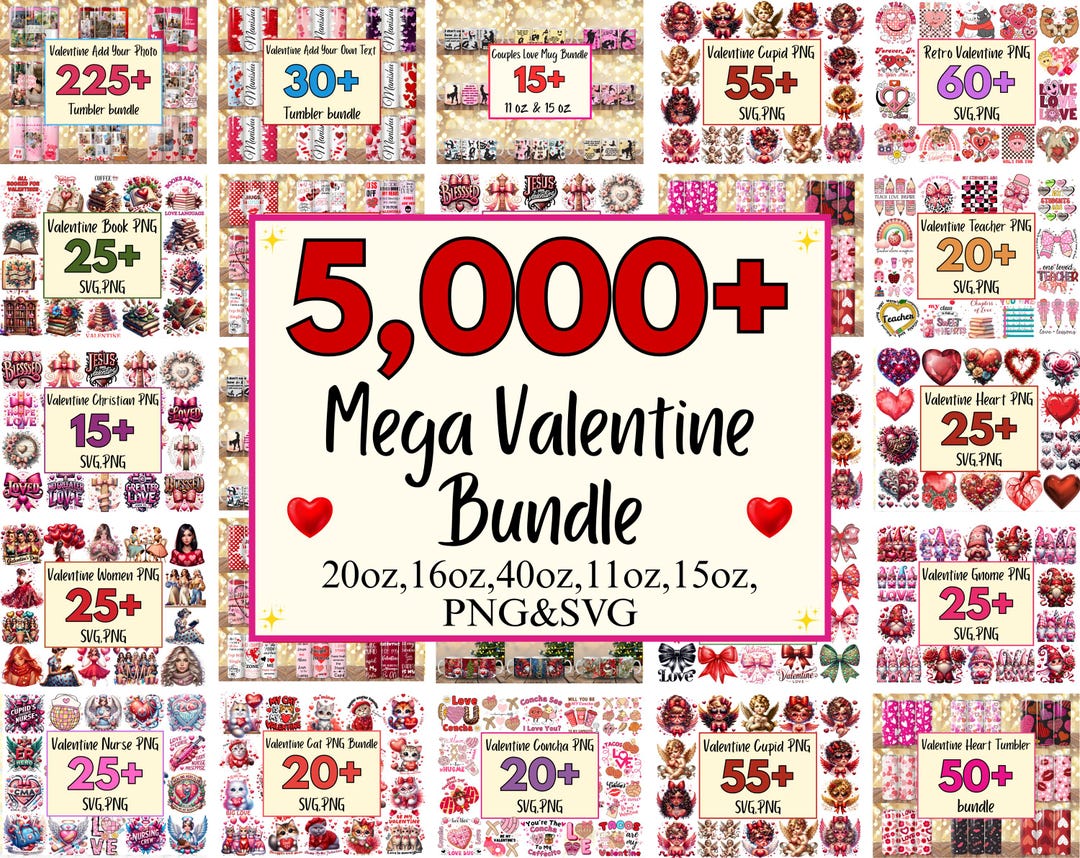 Valentine Mega Bundle, Retro Valentine Png, Valentine Tumbler ...