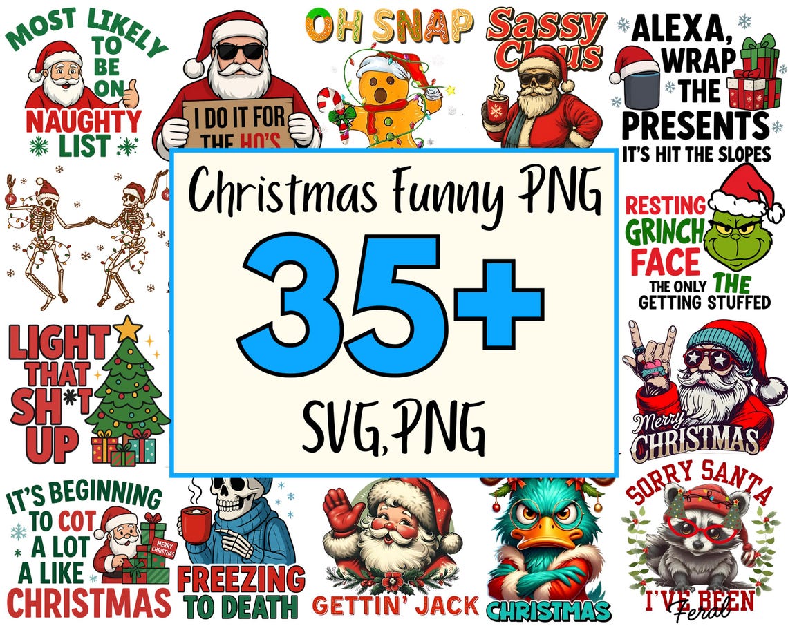 35 + Christmas Funny Png Bundle, Santa Claus Png, Sassy Claus Png ...