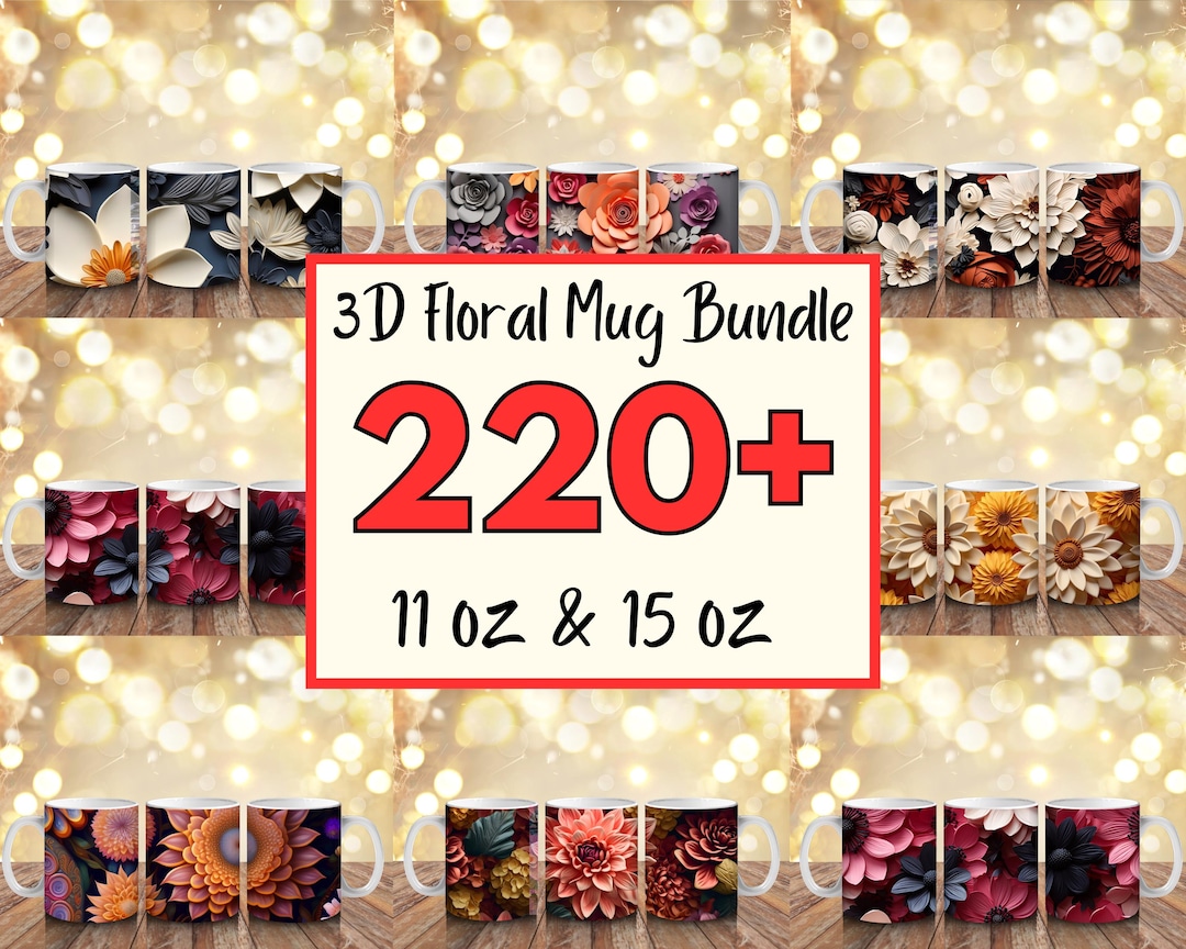 220 + 3D Floral Mug Wrap Designs, 3D Flowers Mug Sublimation Designs ...