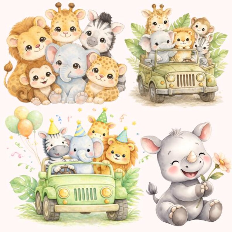 90 + Safari Clipart Bundle, Baby Animal Clipart, Baby Jungle Clipart ...