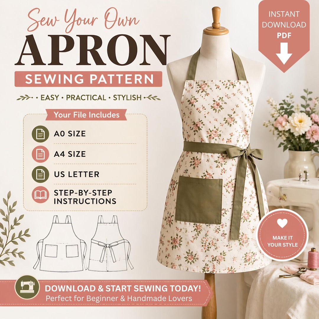 Apron Sewing Pattern PDF, Printable, A0, A4, US Letter, Digital ...