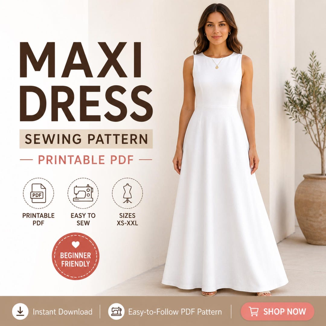 Maxi Dress Sewing Pattern, Boho Summer Style, Beginner Friendly PDF ...