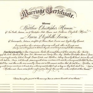 Traditional Quaker Marriage Certificate Hand Lettered With Beautiful ...