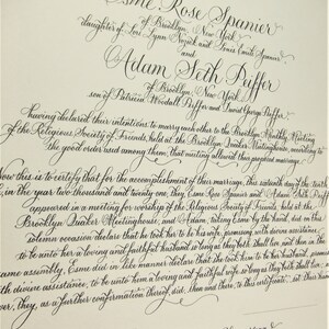 Traditional Quaker Marriage Certificate Hand Lettered With Beautiful ...