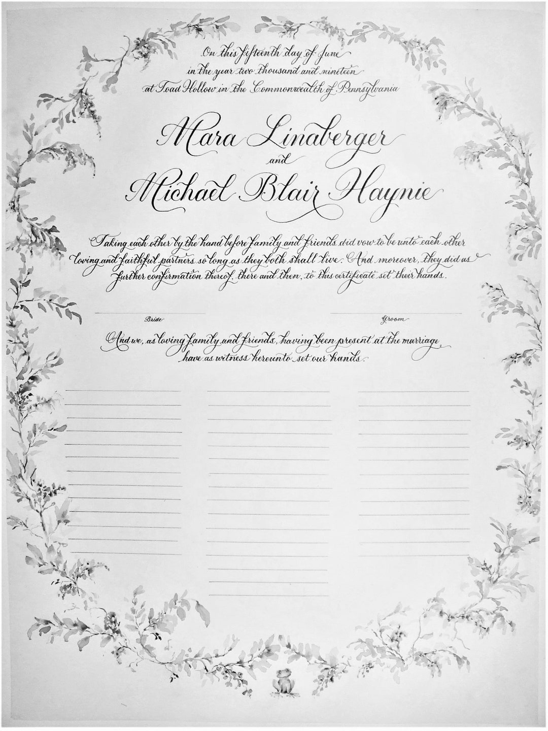 Quaker Marriage Certificates With Beautiful Calligraphy and Custom Art ...