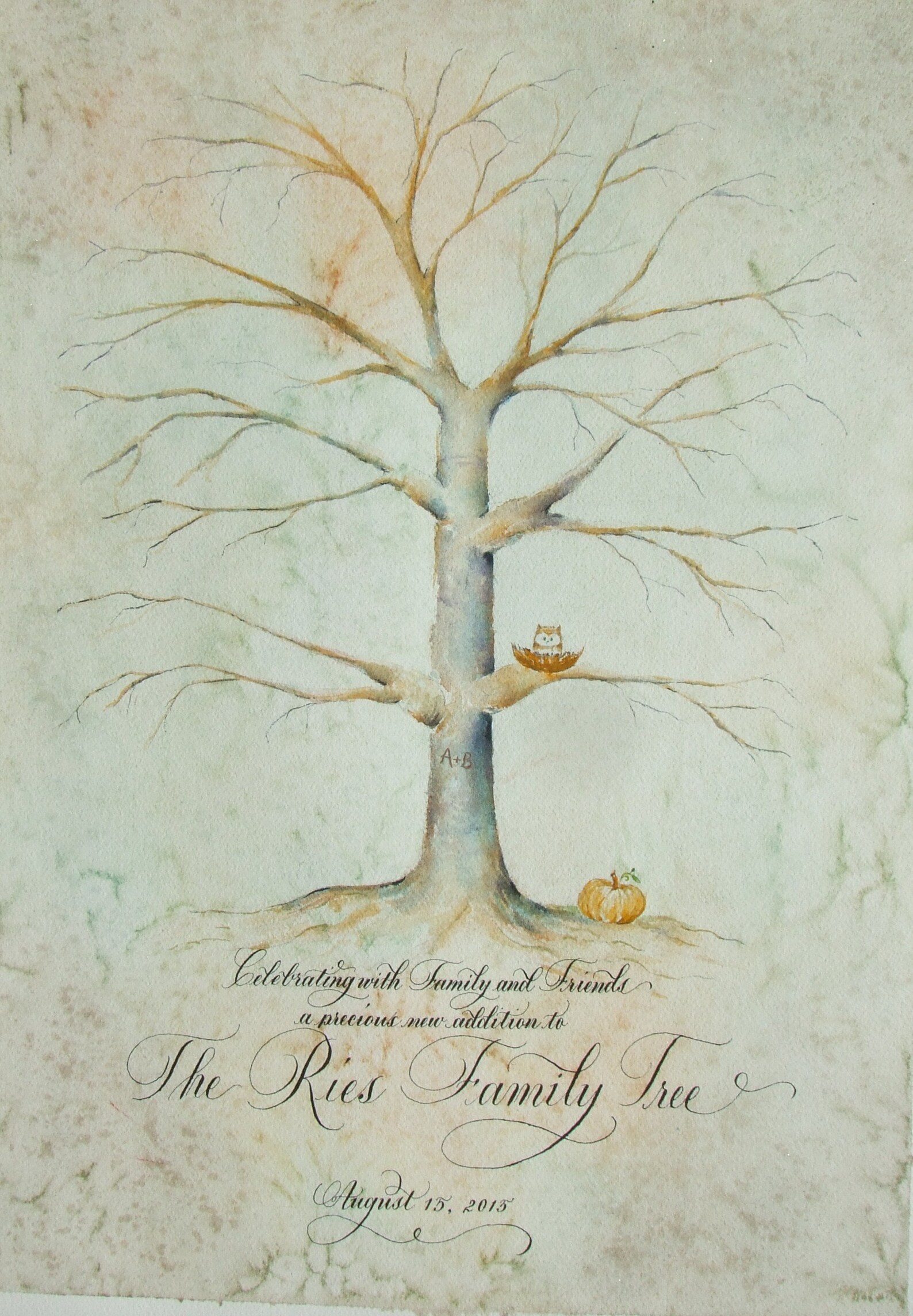 Beautiful Family Trees in Calligraphy With Custom Watercolor - Etsy