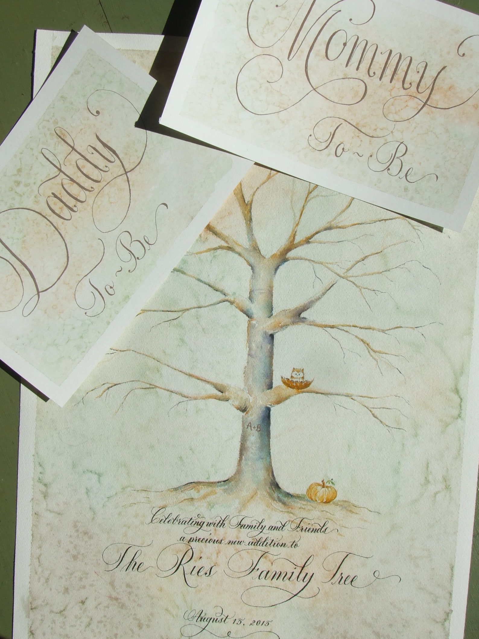 Beautiful Family Trees in Calligraphy With Custom Watercolors - Etsy