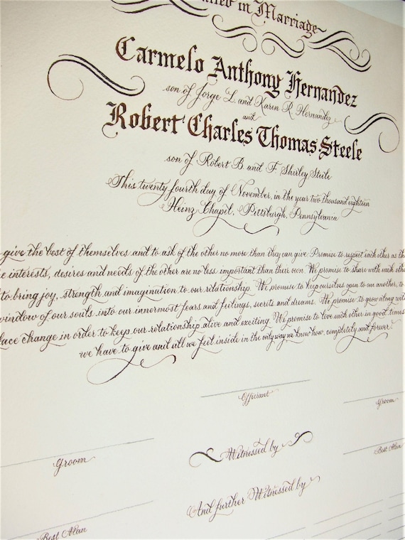Marriage Certificate Vintage Old World Style. Handwritten - Etsy