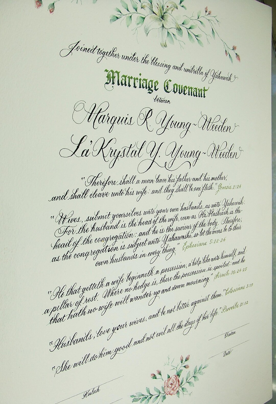 Marriage Covenant Wedding Certificate Hand Lettered With Beautiful ...