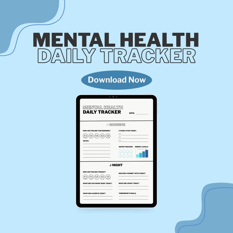 Mental Health Daily Tracker | Printable Self-care Planner, Mood & Habit ...