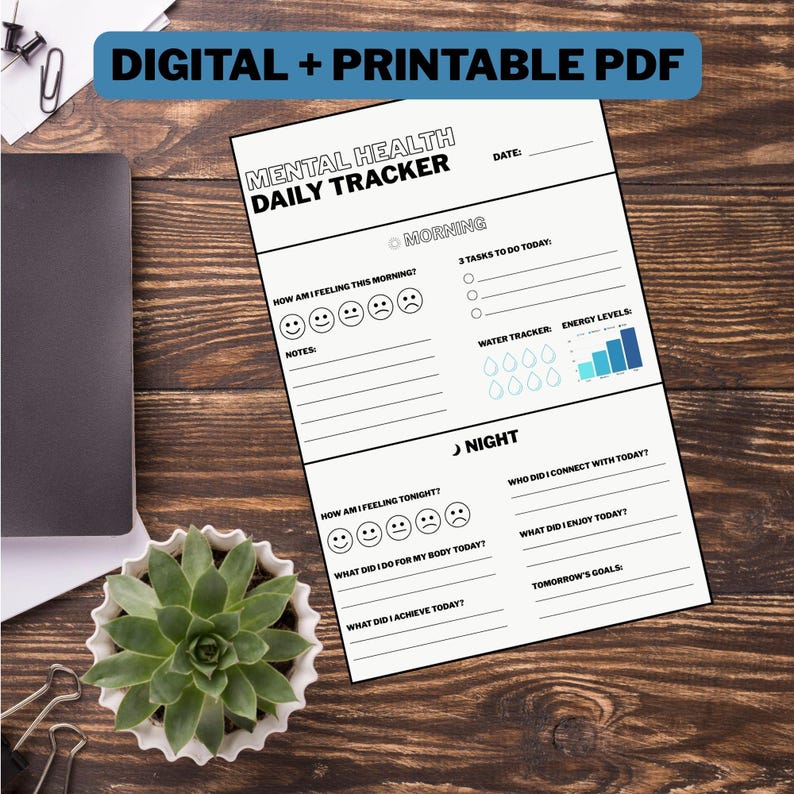Mental Health Daily Tracker | Printable Self-care Planner, Mood & Habit ...