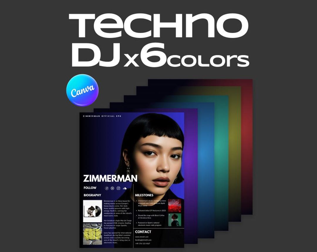 Techno DJ Media Kit X6 Colors | Electronic Music Press Kit Template ...