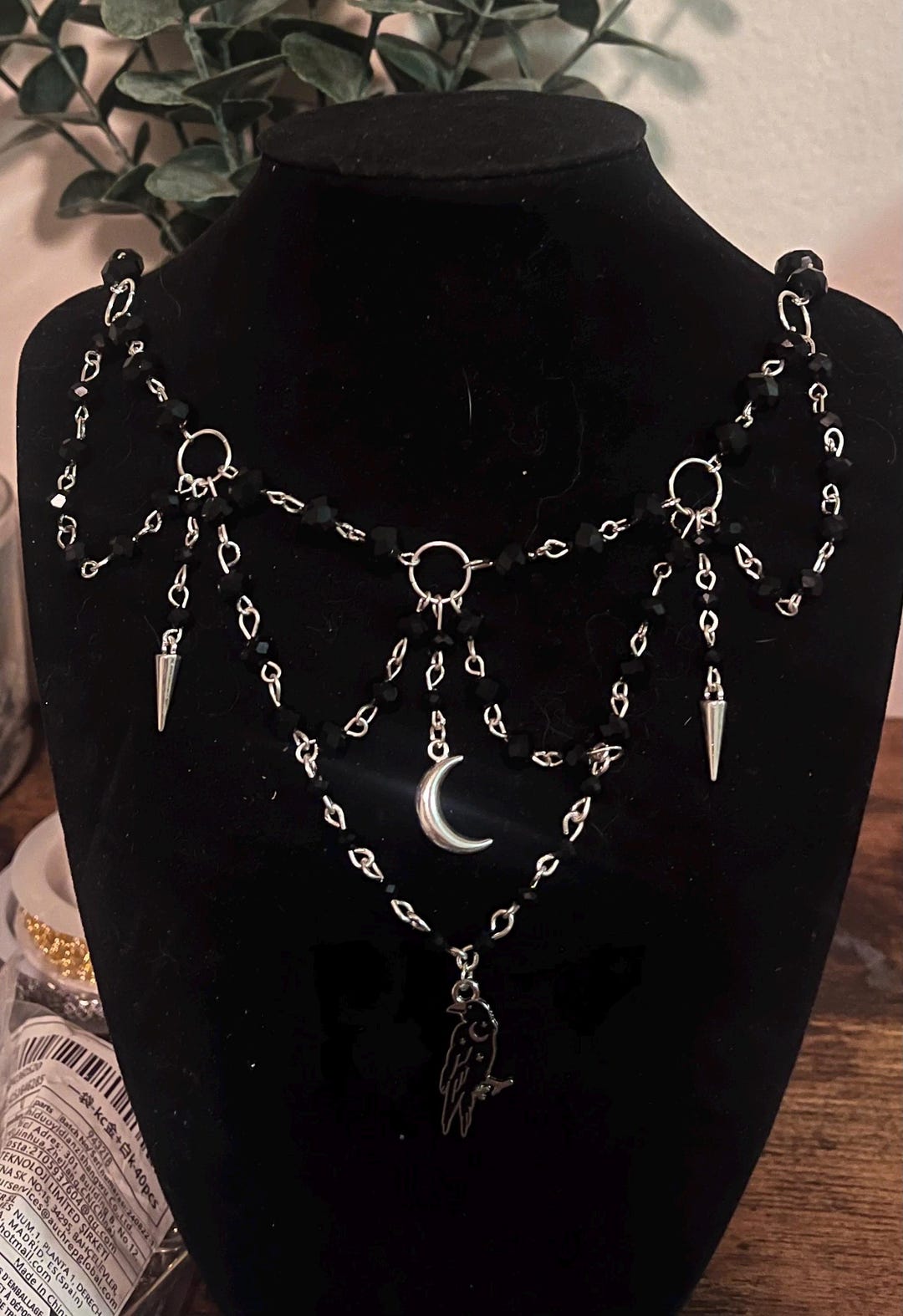 Raven & Crescent Moon Necklace – Gothic Witchcore Choker – Black Silver ...