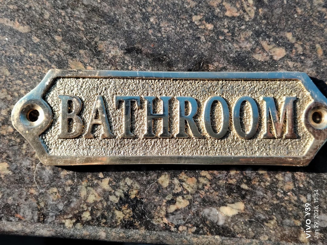 Vintage Style Brass Bathroom Sign | Metal Bathroom Door Pique | Rustic ...
